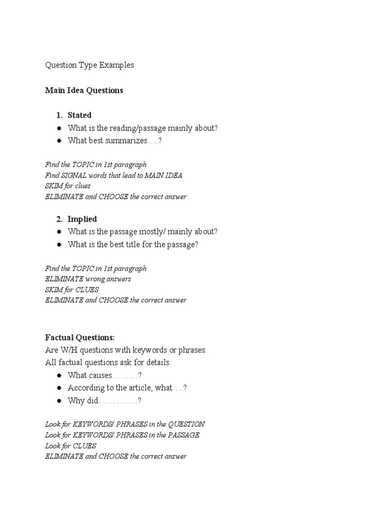 Main Idea Questions 1. Stated | PDF | Self-Improvement