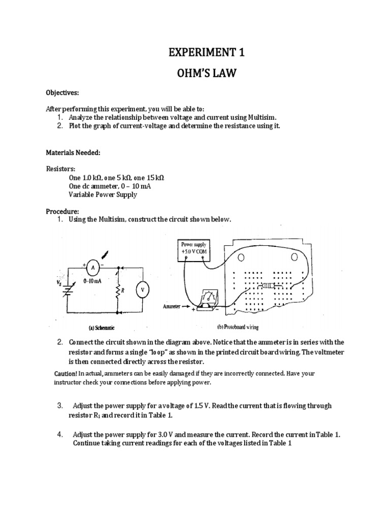 Experiment 1: Ohm's Law | PDF | Electrical Resistance And Conductance ...