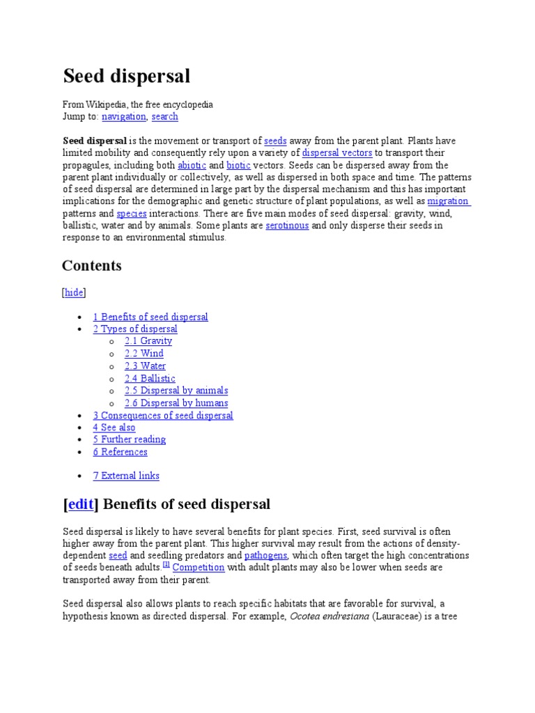 Seed Dispersal | PDF | Organisms | Plants