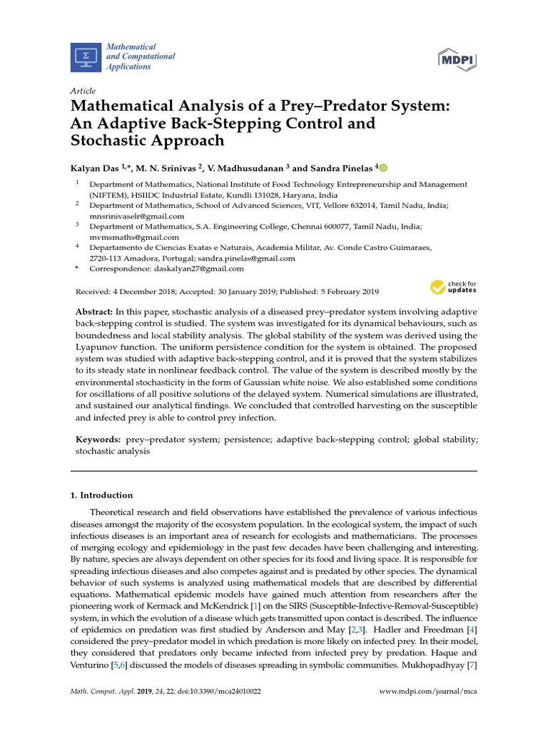Mathematical Analysis of A Prey-Predator System: An Adaptive Back ...