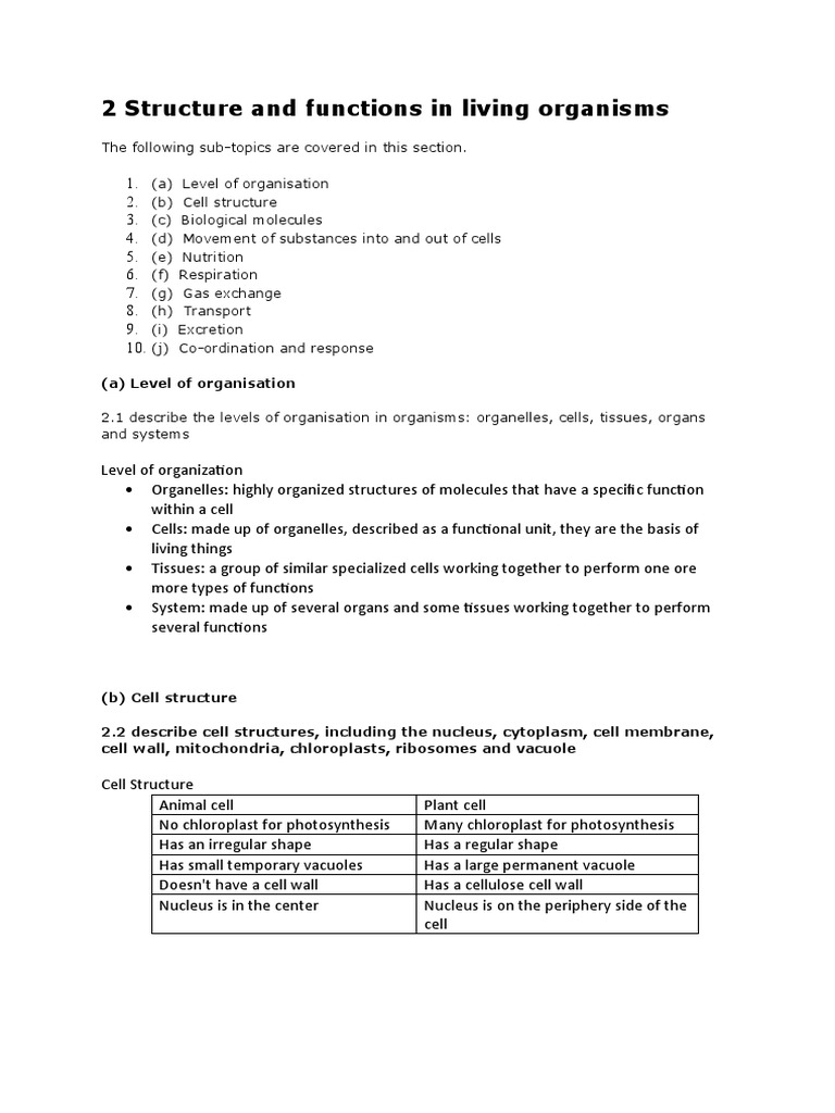 2 Structure and Functions in Living Organisms | PDF | Digestion | Stoma