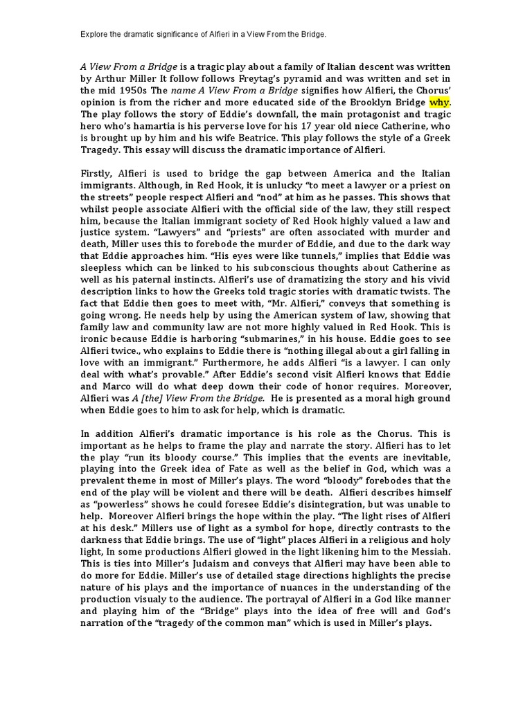 Alfieri: The Dramatic Chorus and Moral Guide in A View From the Bridge ...