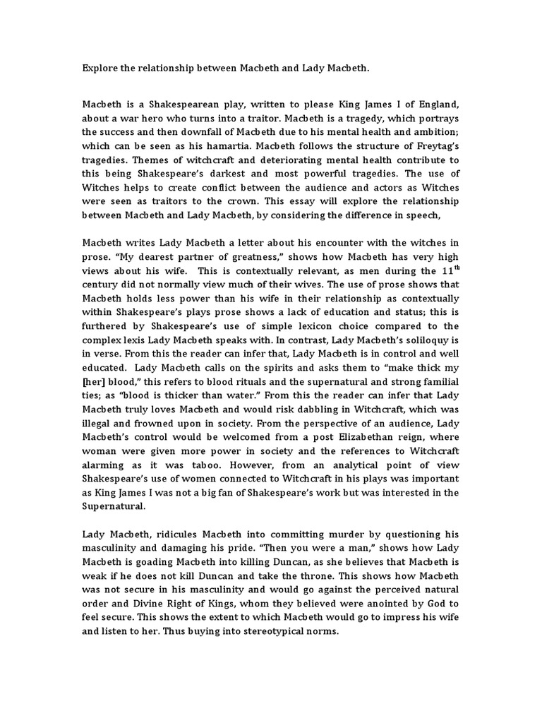 Explore The Relationship Between Macbeth and Lady Macbeth | PDF ...