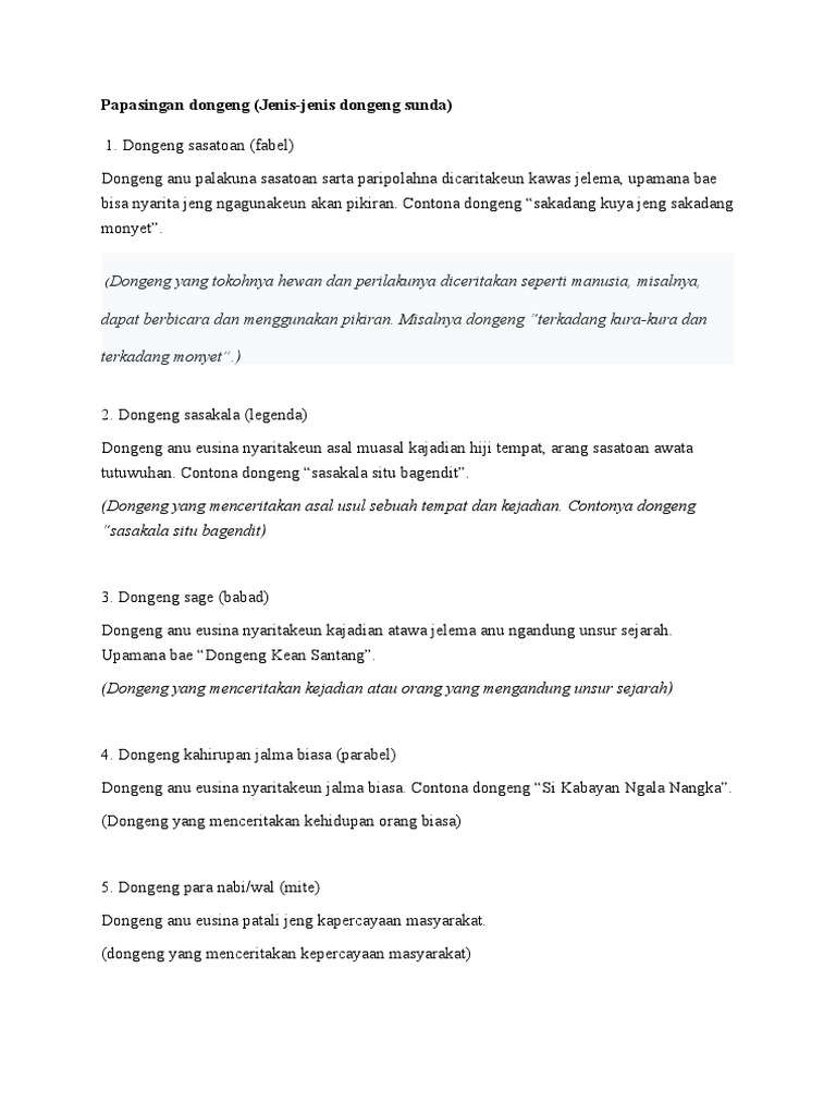 Jenis-Jenis Dongeng Sunda | PDF