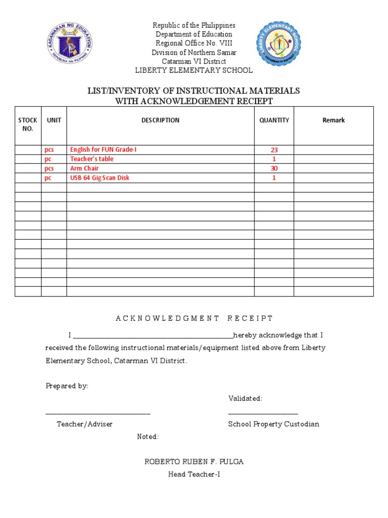 Inventory of Instructional Materials | PDF