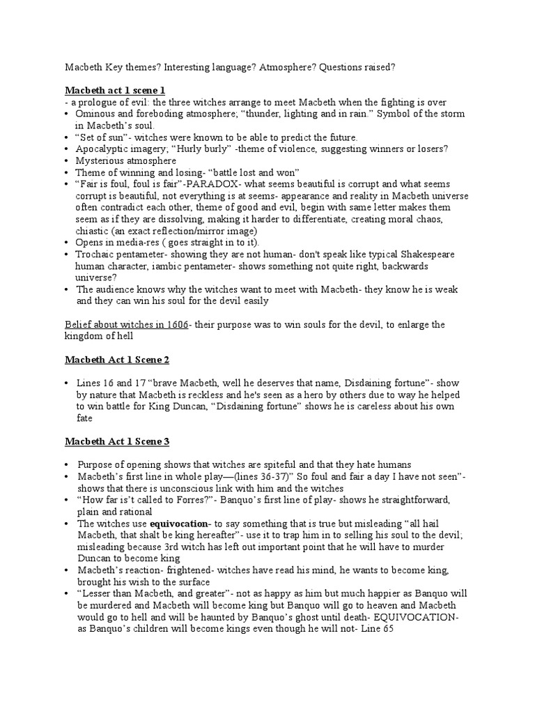 Macbeth Notes 2 | PDF | Macbeth