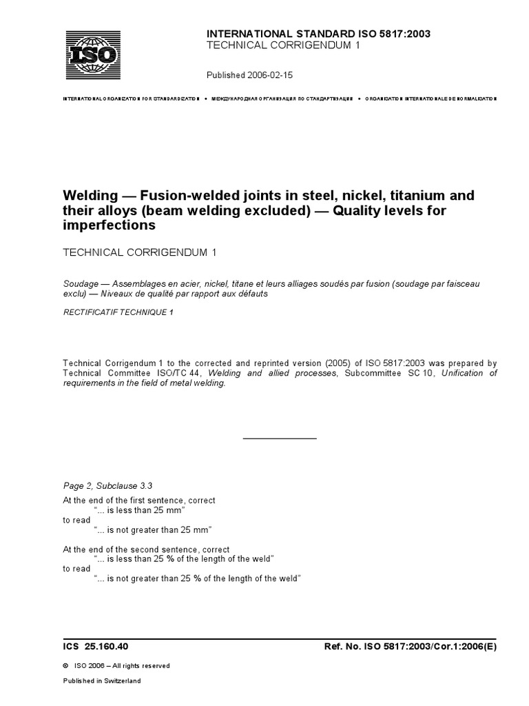 ISO 5817 2003 Cor 1 2006 (E) | PDF