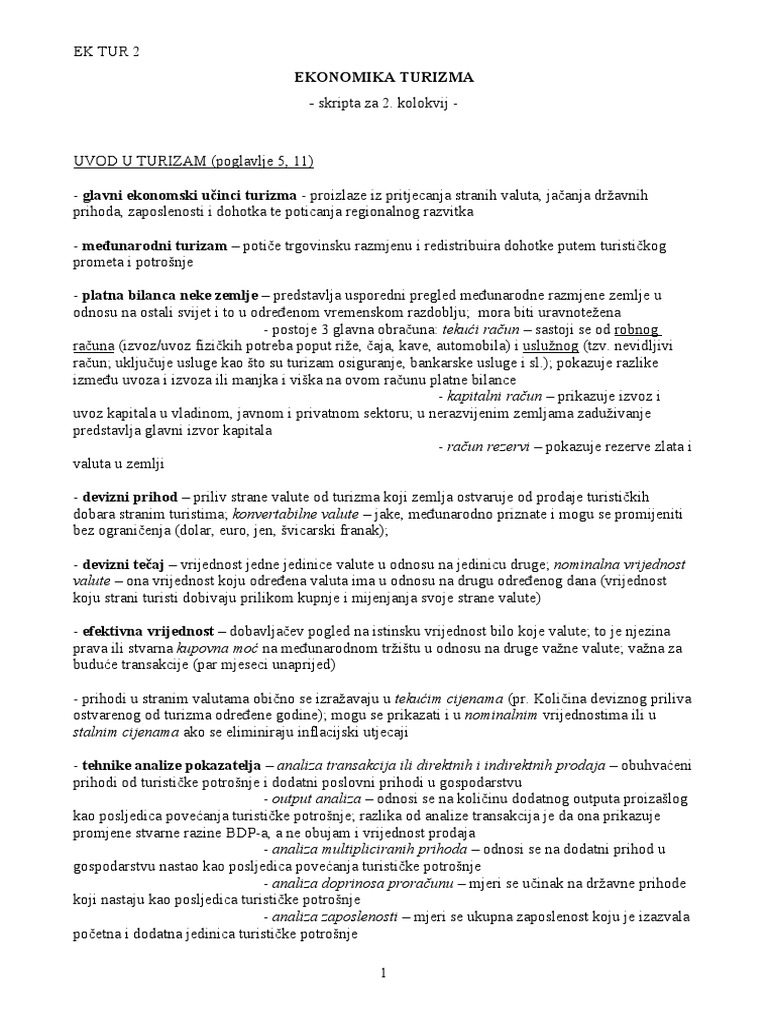Skripta FTHM 2.kolokvij-Ekonomika Turizma | PDF