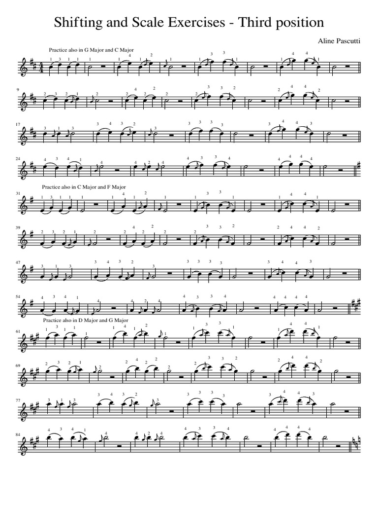 Shifting Exercises Third Position (Violin) - Aline Pascutti | PDF