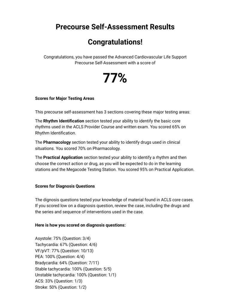 Course Exercise - ACLS Precourse Self-Assessment and Precourse Work ...
