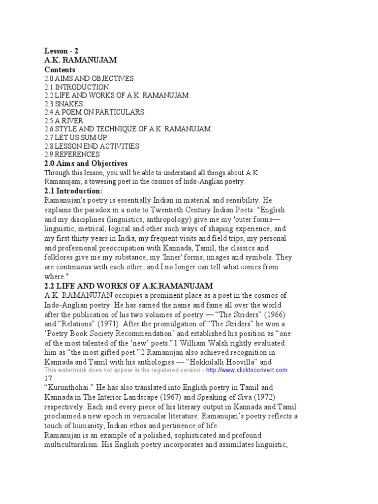 A K Ramanujan Poetry | PDF | Poetry