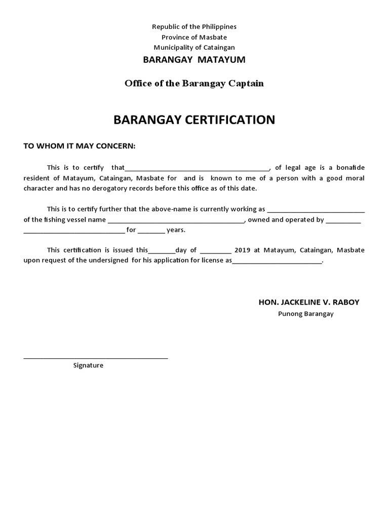 Barangay Certification