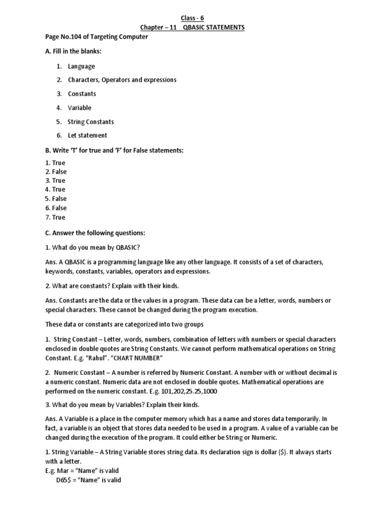 Chapter-11 - QBASIC STATEMENTS | PDF | Computers
