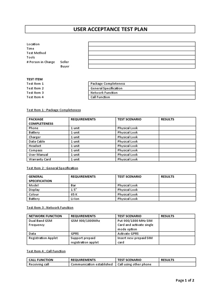 Acceptance Test Plan Template | PDF | Prepaid Mobile Phone | General ...