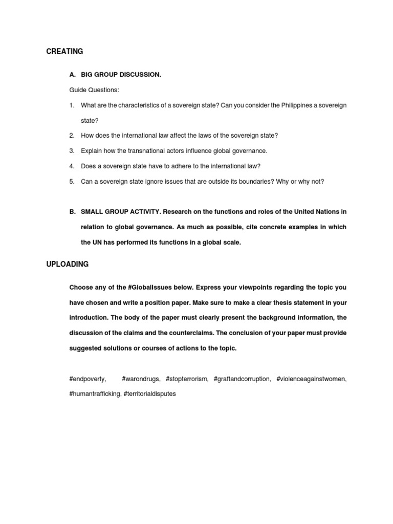 TCWD Contemporary Global Governance Activity | PDF