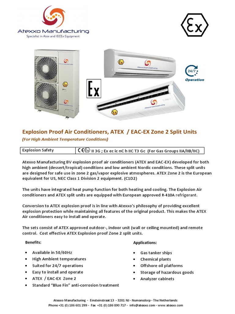 Explosion Proof Air Conditioners, ATEX / EAC-EX Zone 2 Split Units ...