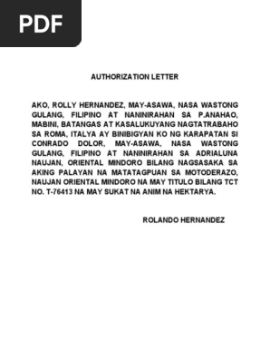 Authorization Letter To Claim Money Filipino PDF, 58% OFF