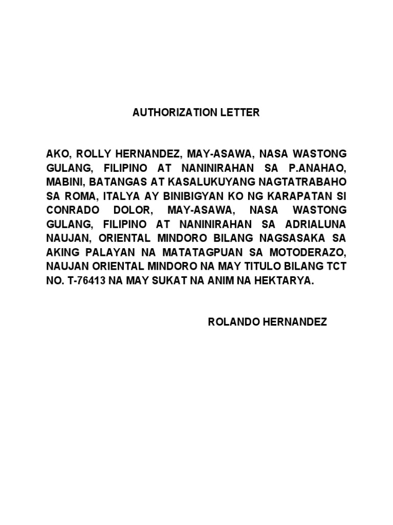 Tagalog Na Authorization Letter-Cho Rolly | PDF