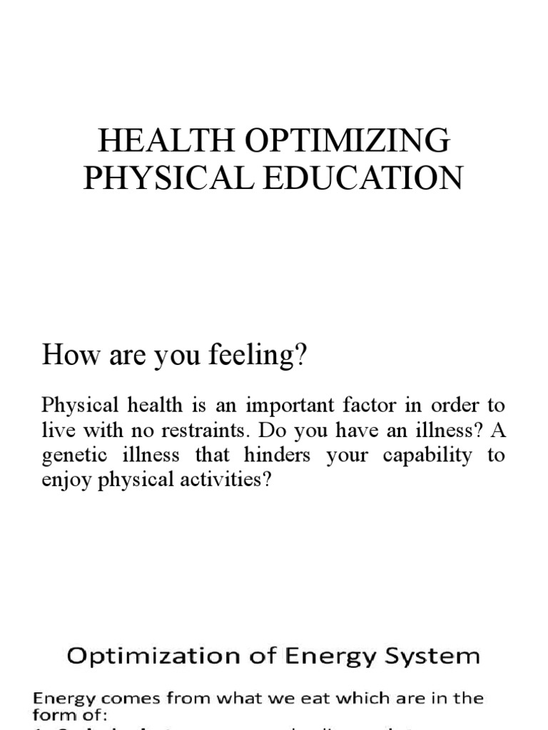 HEALTH OPTIMIZING PHYSICAL EDUCATION l1 | PDF | Self-Improvement | Wellness