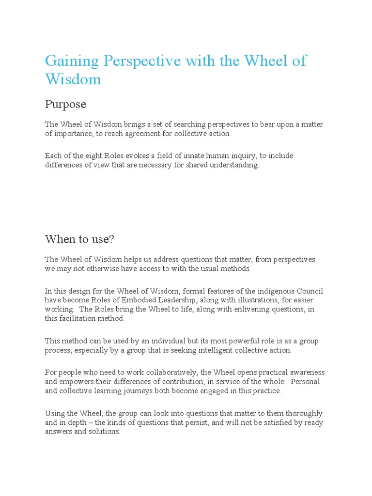 Facilitation Guide Wheel of Wisdom | PDF