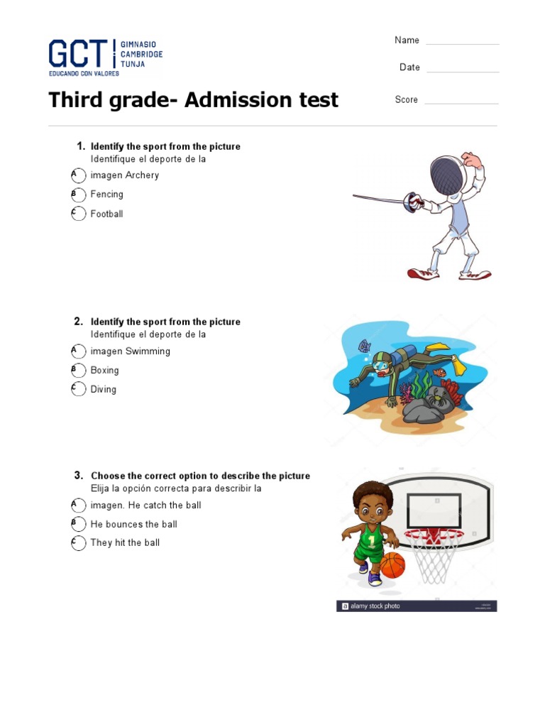 Third Grade Admission Test | PDF