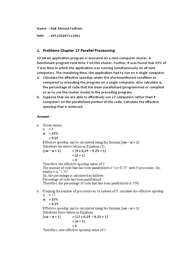 Problems Chapter 17 Parallel Processsing: 17.14 An Application Program ...