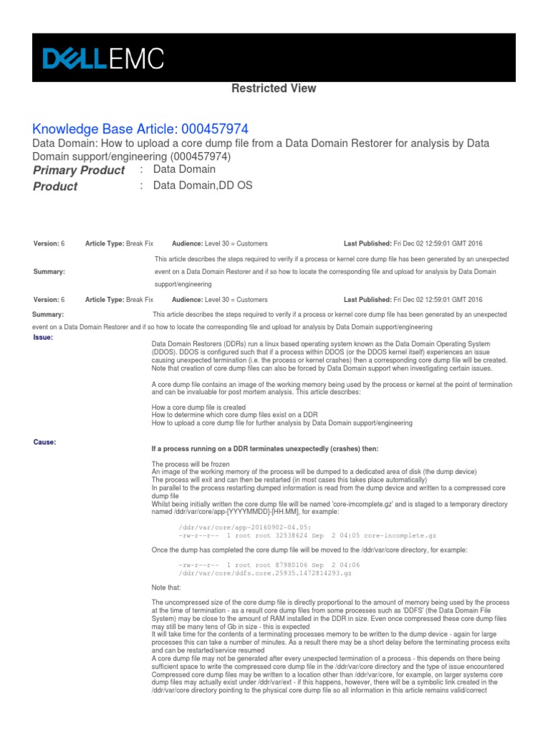 Core Dump File Upload for Data Domain | PDF | File Transfer Protocol ...