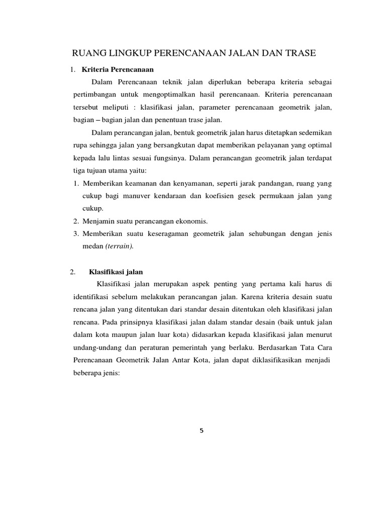 Ruang Lingkup Perencanaan Jalan Dan Trase | PDF
