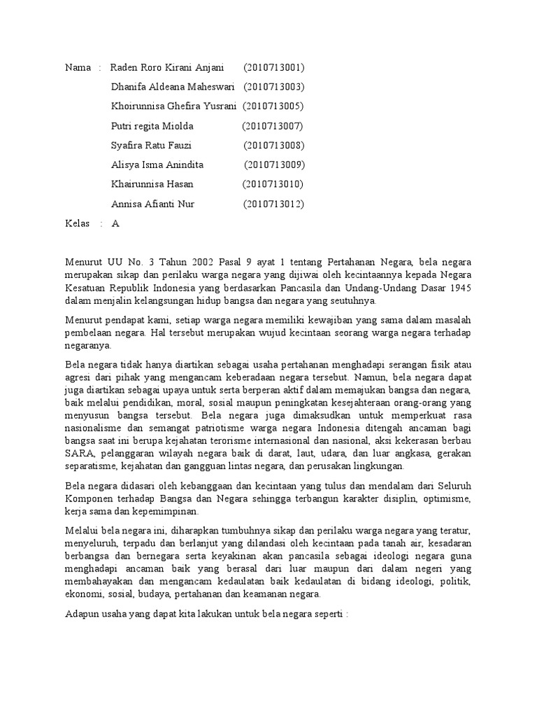 Tugas Kelompok Bela Negara TM 1 | PDF | Politik