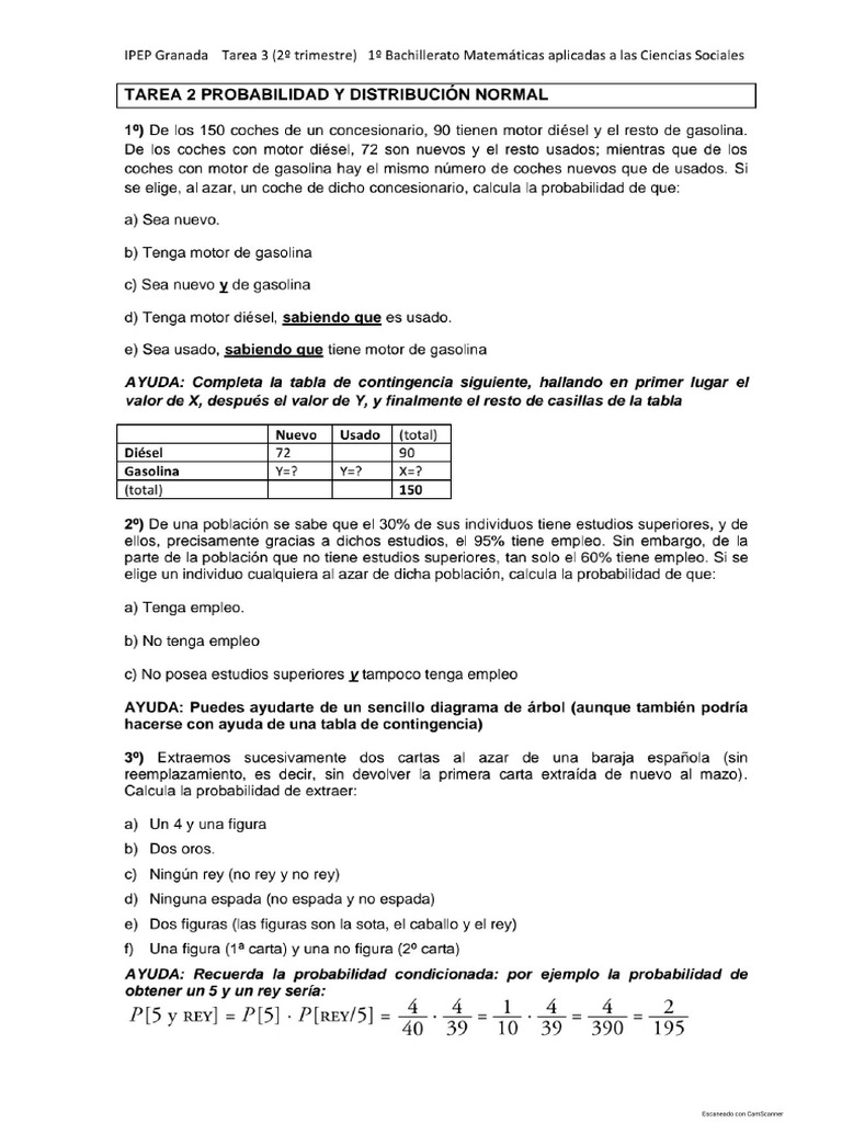 Tarea 3 (2º Trim) Prob. y Distr - Normal 1º Bach CCSS | PDF