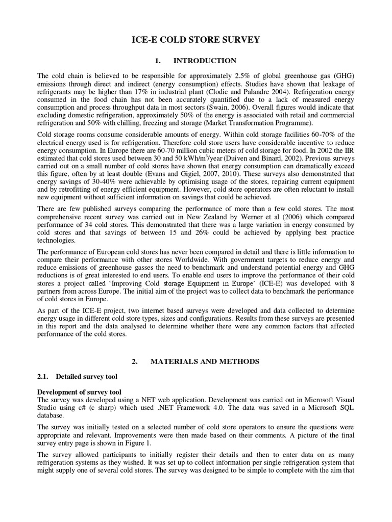 Ice-E Cold Store Survey: 2.1. Detailed Survey Tool Development of ...