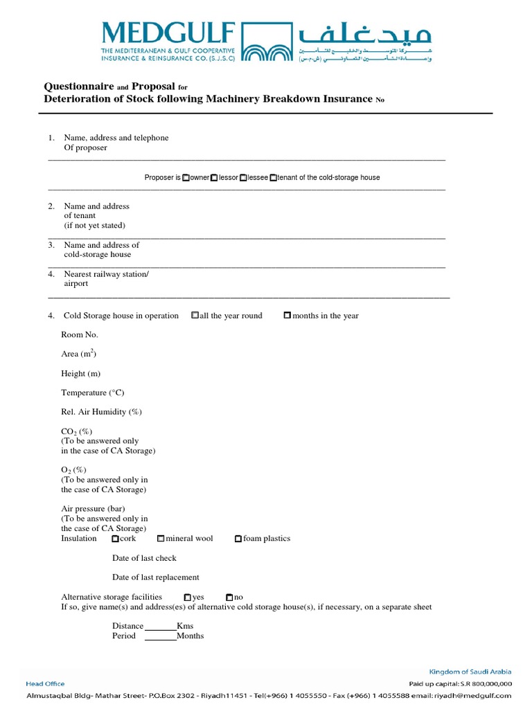 Restaurant Stock Deterioration Insurance Form | PDF | Refrigeration ...