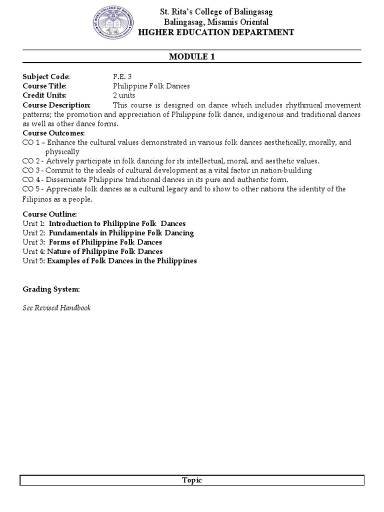 Higher Education Department: Subject Code: Course Title: Credit Units: Course Description ...