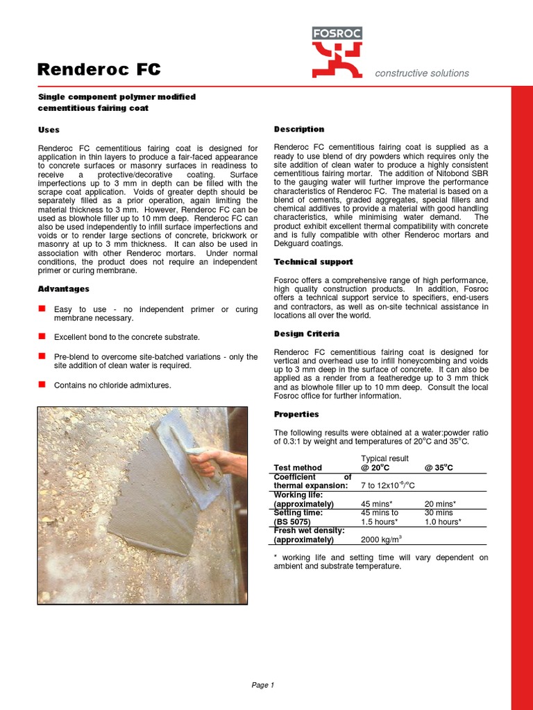 TDS Renderoc FC Saudi Arabia | PDF | Concrete | Mortar (Masonry)