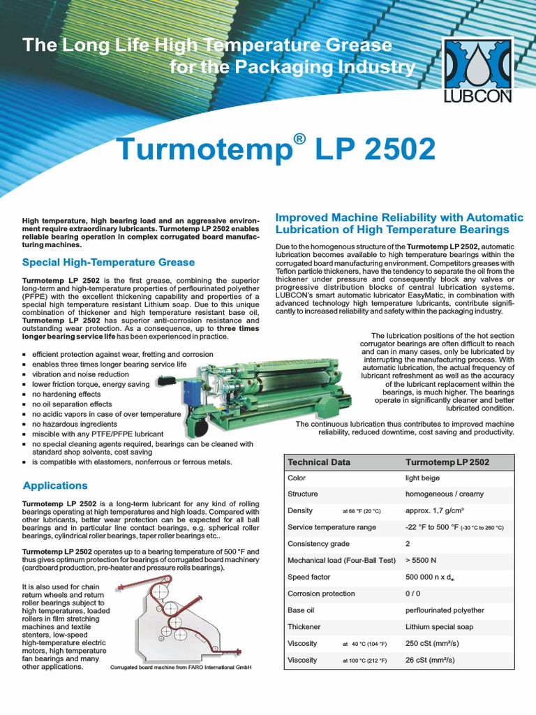 LUBCON Turmotemp LP 2502 EN | PDF | Bearing (Mechanical) | Lubricant