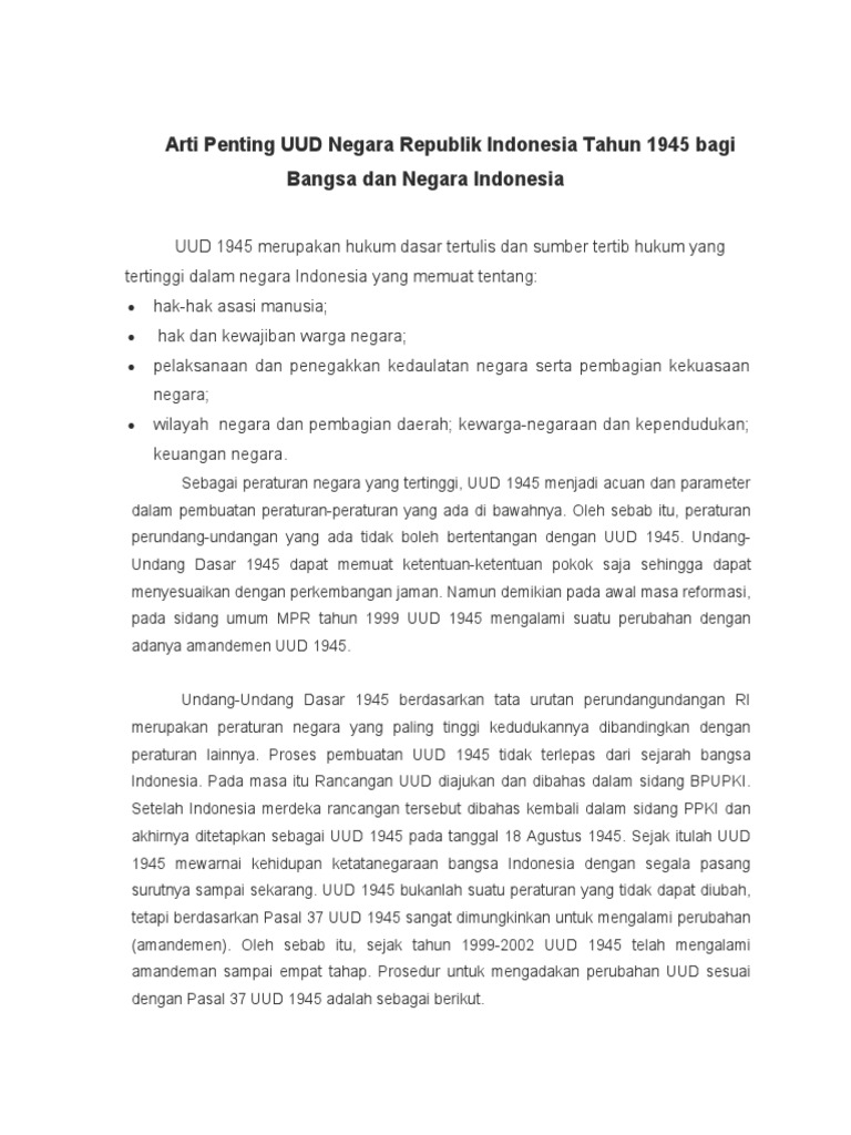 Pentingnya UUD 1945 bagi Indonesia | PDF