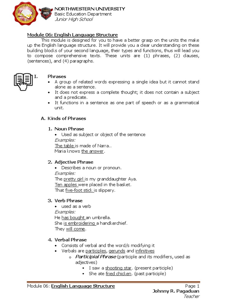 Module 06 Structure of English Language | PDF | Verb | Sentence ...