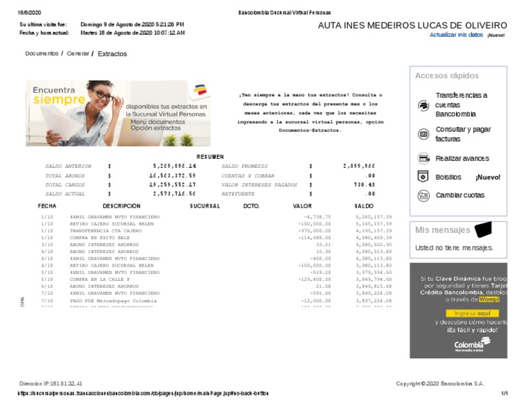 Bancolombia Sucursal Virtual Personas | PDF | Bancario | Servicios ...