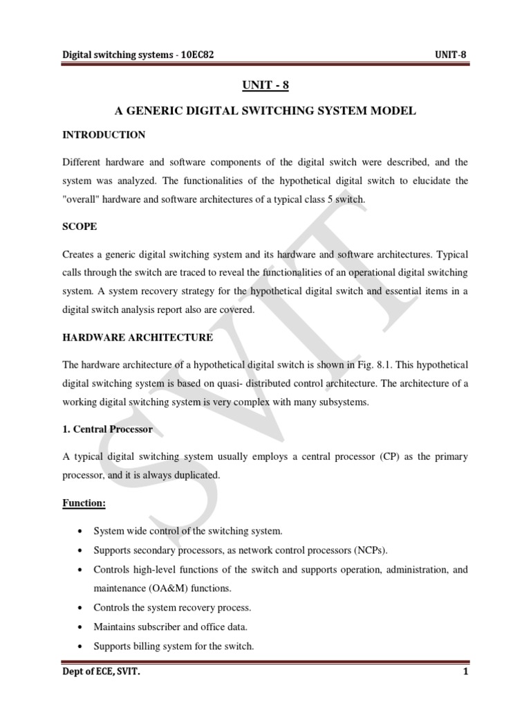 Unit - 8 A Generic Digital Switching System Model | PDF | Telephone ...