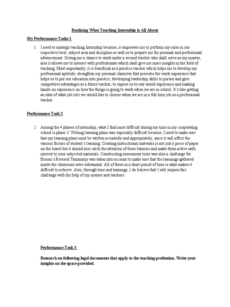 Realizing What Teaching Internship Is All About My Performance Tasks 1 | PDF | Teachers | Mentorship