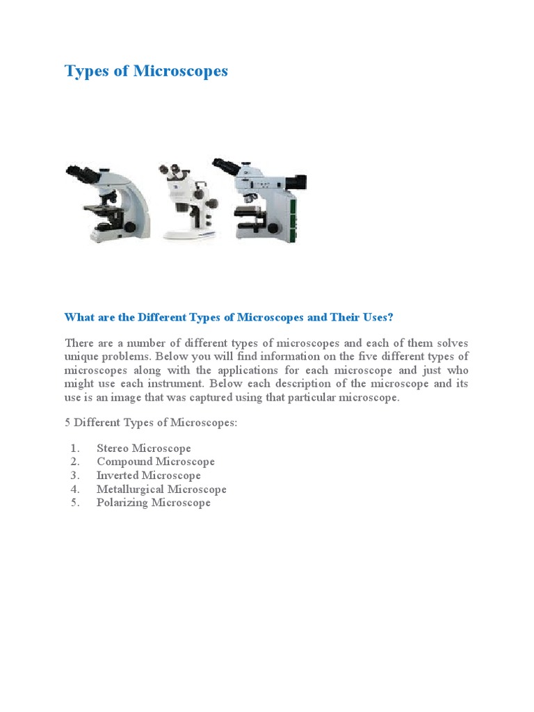 Types of Microscope | PDF | Microscopy | Angular Resolution