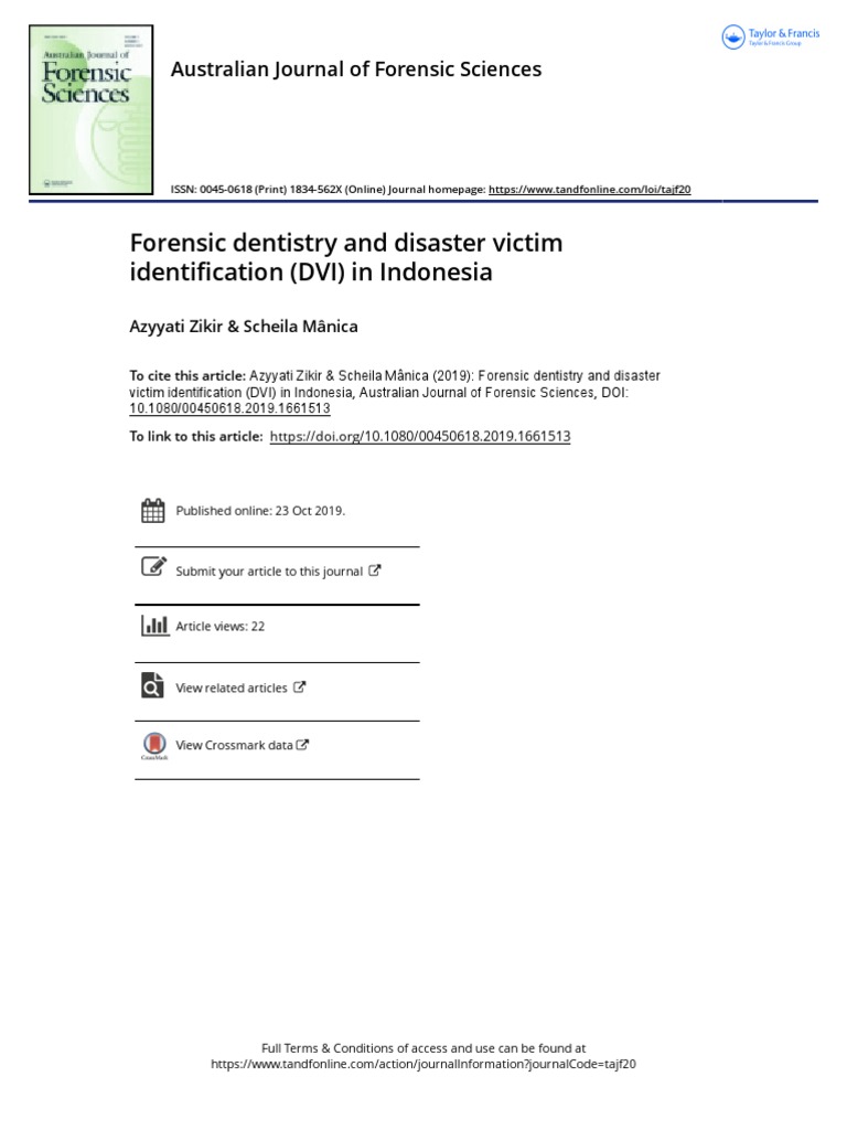 Forensic Dentistry and Disaster Victim Identification (DVI) in ...