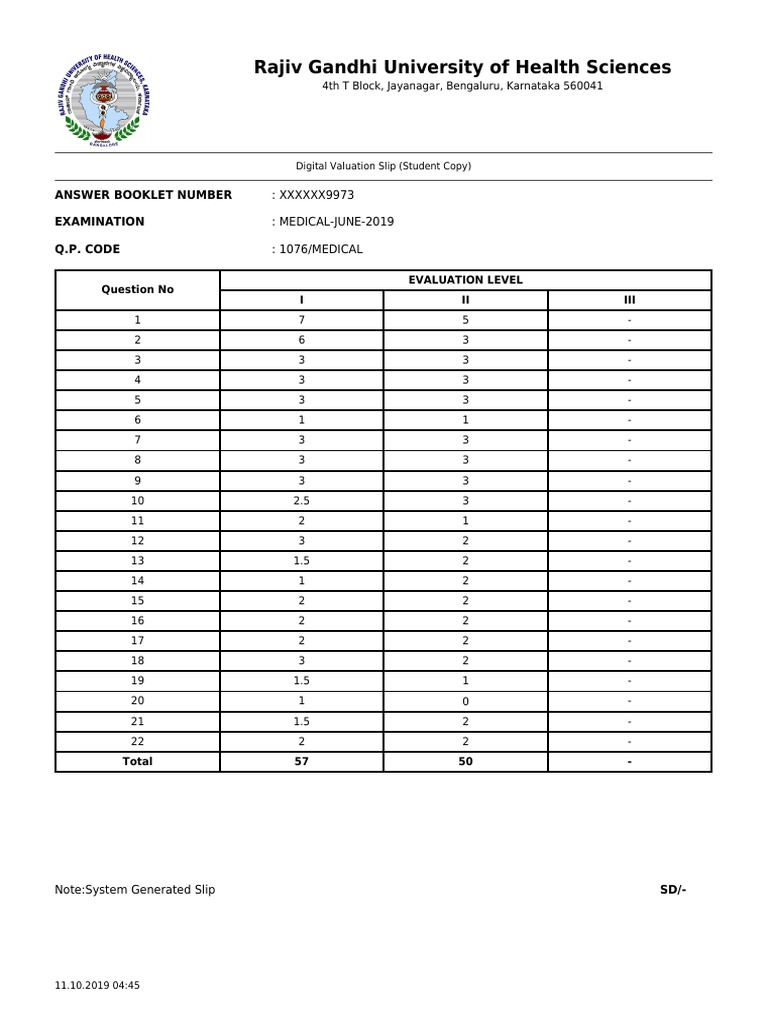 Rajiv Gandhi University of Health Sciences: Answer Booklet Number ...