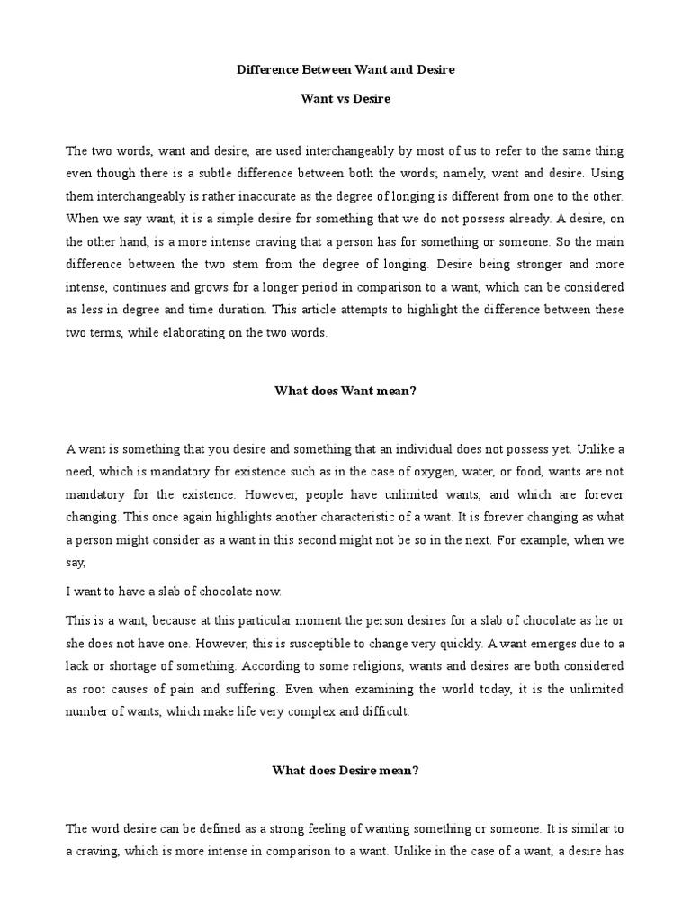 Difference Between Want and Desire Want Vs Desire | PDF | Feeling ...