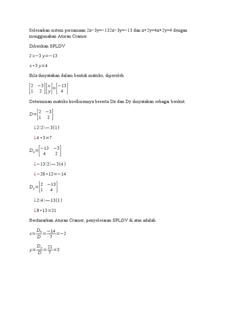 Penyelesaian SPLDV dengan Aturan Cramer | PDF