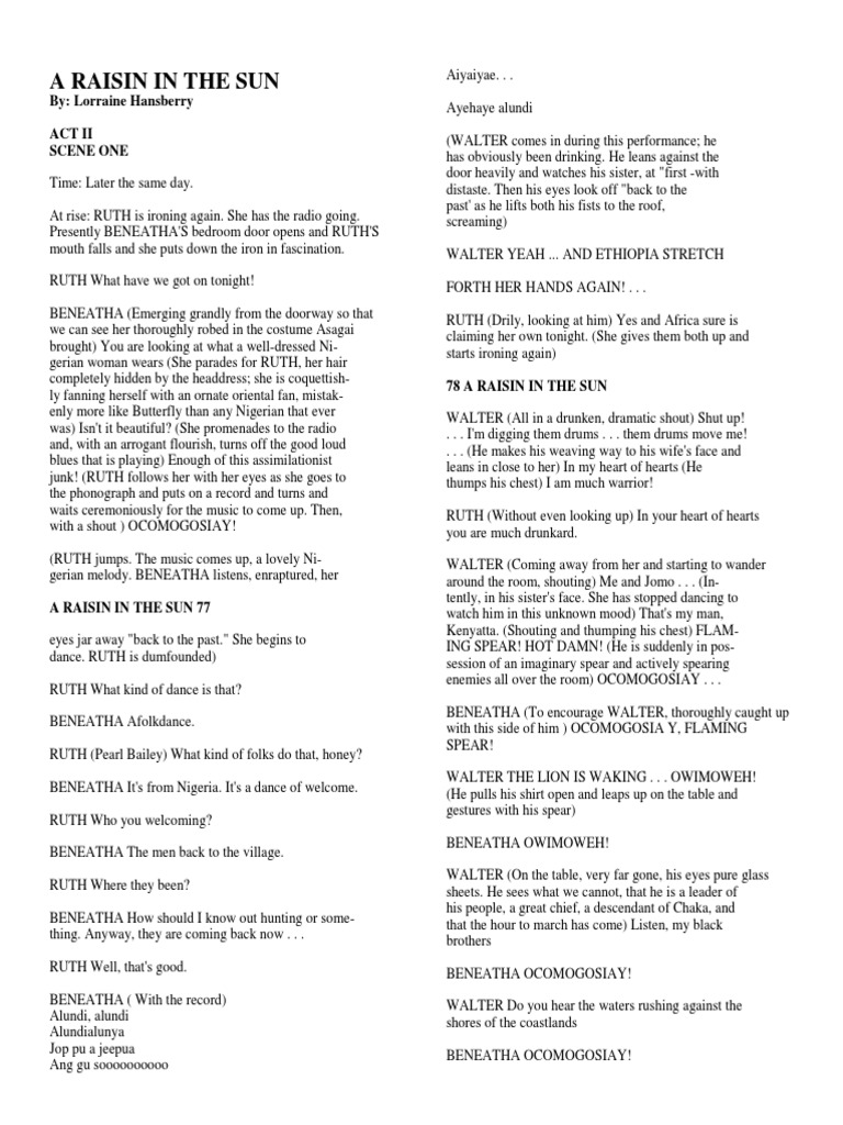 "A Raisin in the Sun: Act II, Scene 1" | PDF | Entertainment (General)
