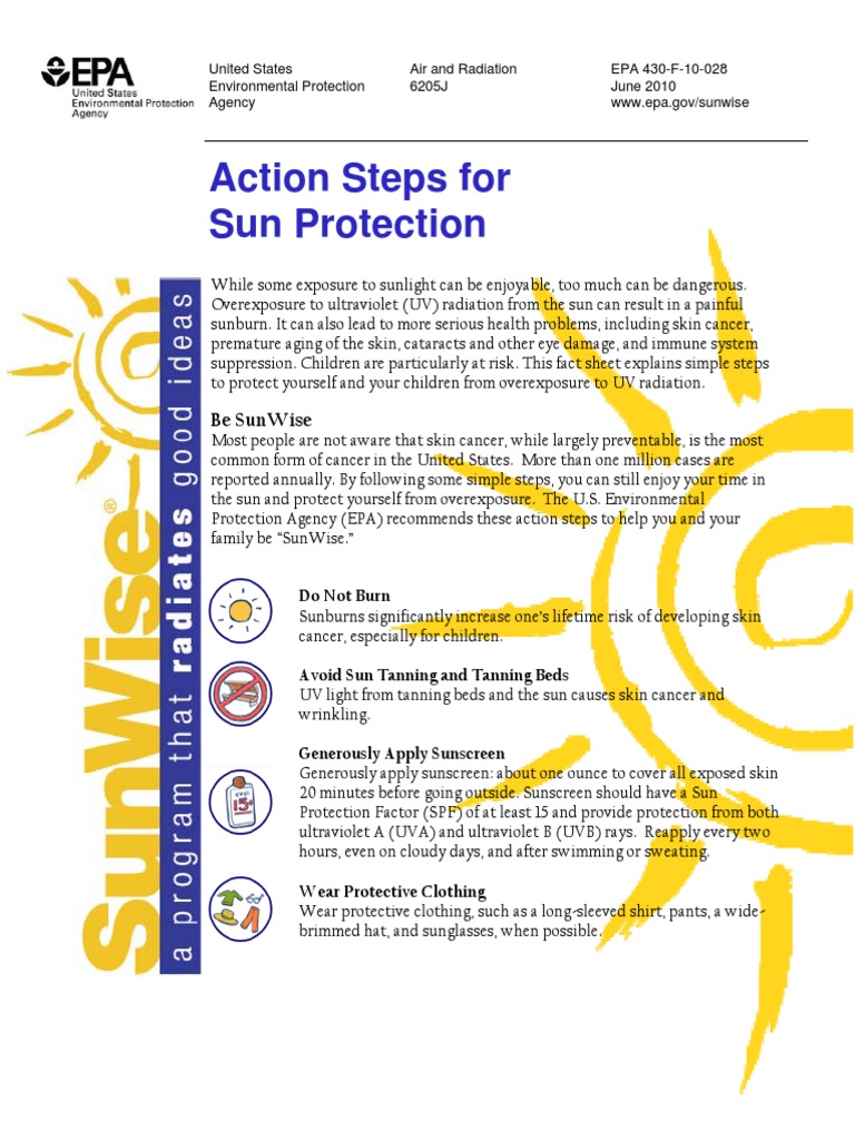 Action Steps For Sun Protection: Be Sunwise | PDF | Sunscreen | Ultraviolet