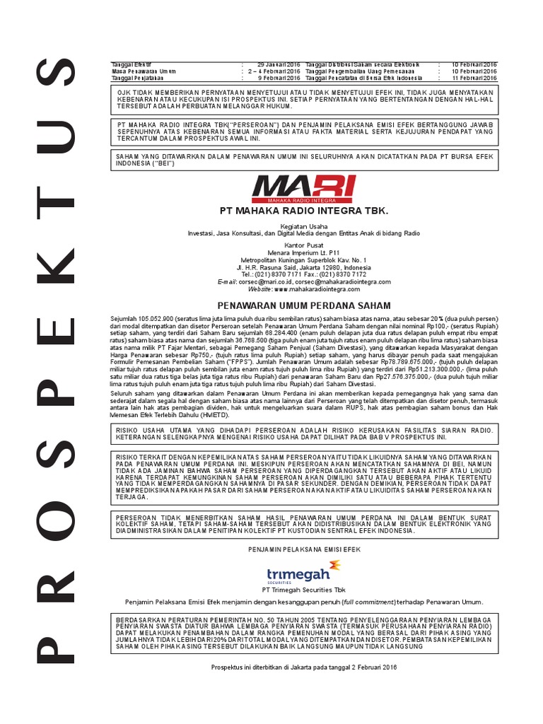 Prospektus Penawaran Umum Saham PT Mahaka | PDF