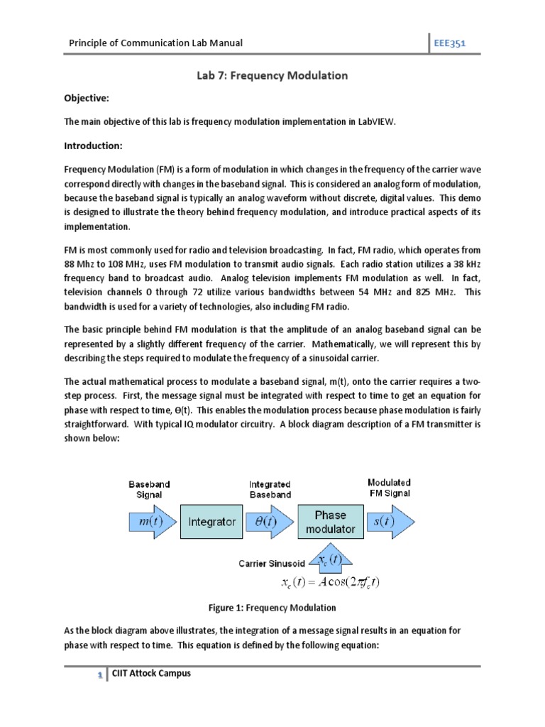 Lab 7: Frequency Modulation: Objective | PDF | Frequency Modulation | Modulation