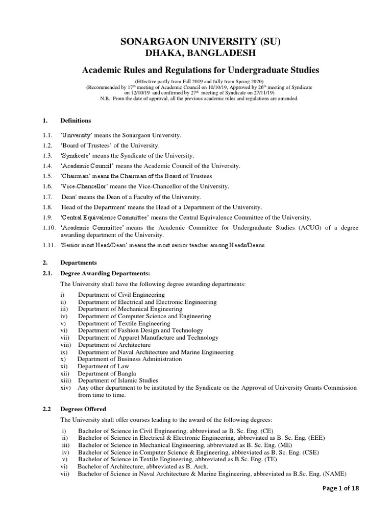 Academic Rules and Regulations For Undergraduate Studies | PDF | Course ...